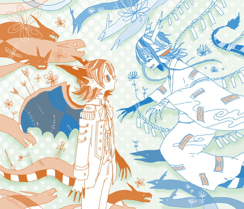 Safebooru - 2boys animal hands arrow (projectile) blue eyes blue hair ...