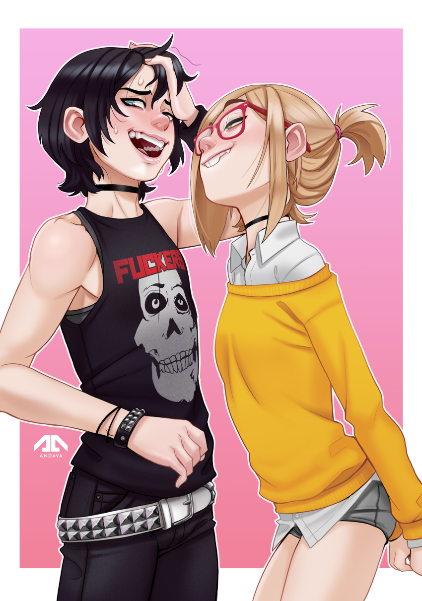 Safebooru - 1boy 1girl absurdres alexis (andava) andava black choker black hair black pants ...