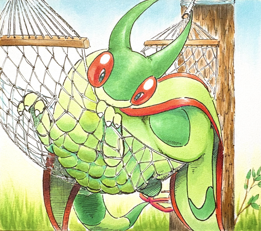 Safebooru - 0bon black eyes claws day flygon full body grass green ...