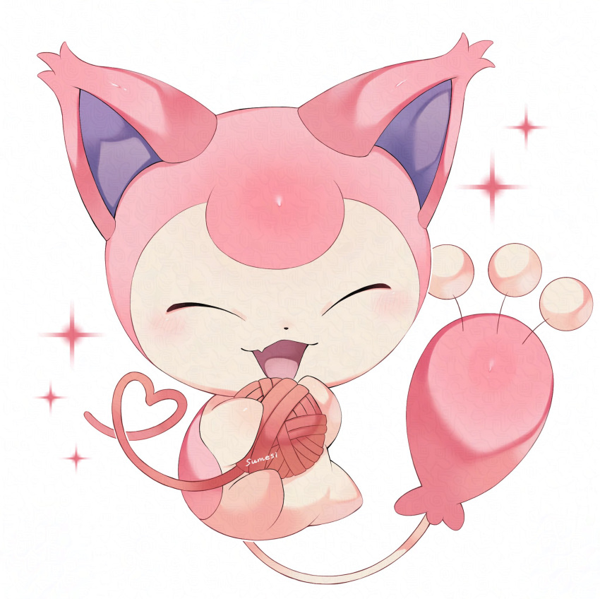 Safebooru - blush closed eyes dot nose fang full body heart highres ...