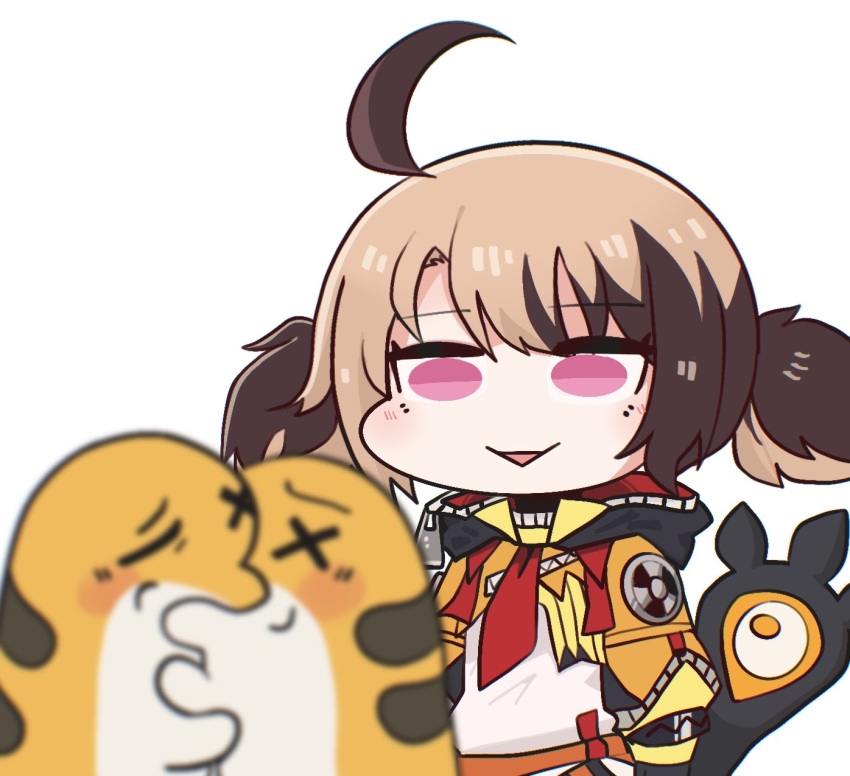 Safebooru - 1girl ahoge blurry blurry foreground blush stickers brown ...