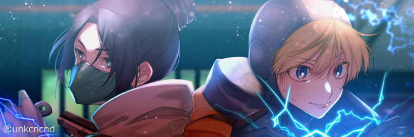 Safebooru - 2girls apex legends b3 wingman bangs black hair blonde hair blue eyes blue headwear ...