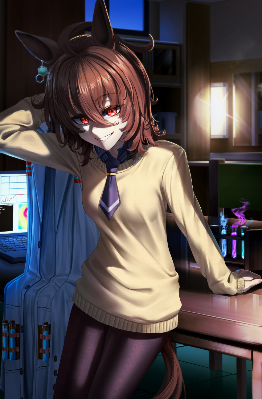 Safebooru - 1girl absurdres against table agnes tachyon (umamusume) ahoge animal ears bandolier ...