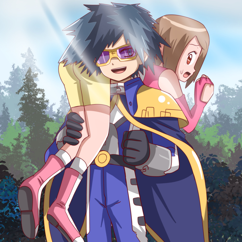 Safebooru - 1boy 1girl blue eyes blue hair brown eyes brown hair ...