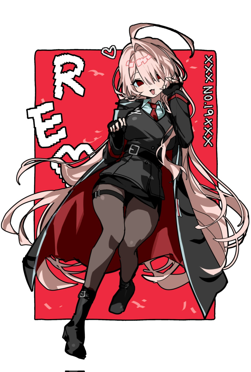 Safebooru - 1girl :3 ahoge artist request black boots black coat black ...