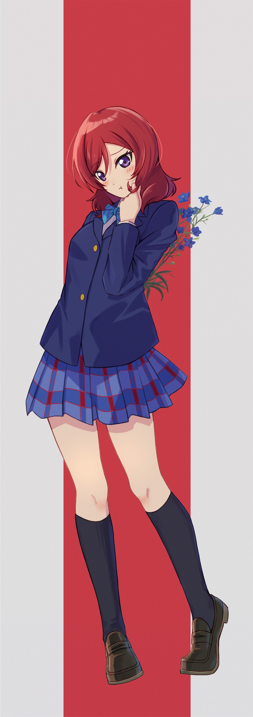 Safebooru - 1girl :t absurdres black socks blazer blue bow blue bowtie blue jacket blue skirt ...