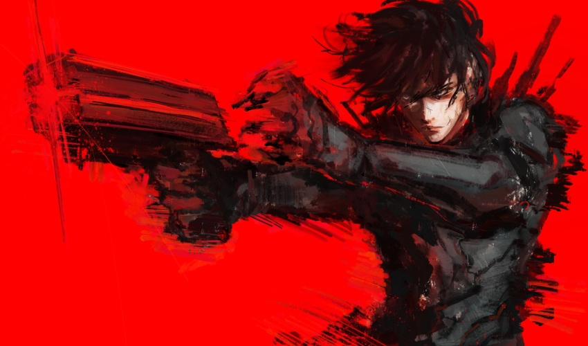 Safebooru - 1boy aiming black bodysuit black hair blame! bodysuit ...