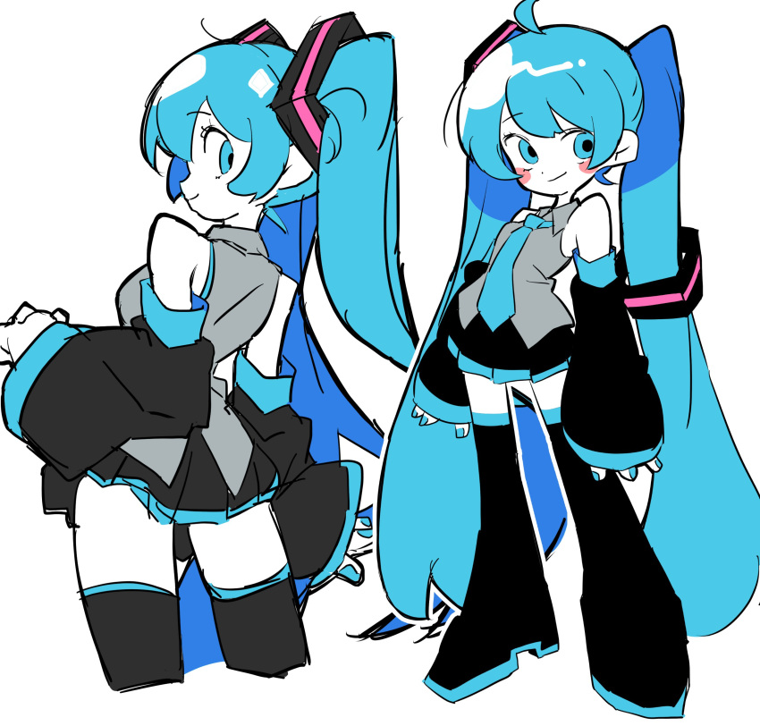 Safebooru - absurdres aqua eyes aqua hair aqua nails aqua necktie black sleeves boots detached ...