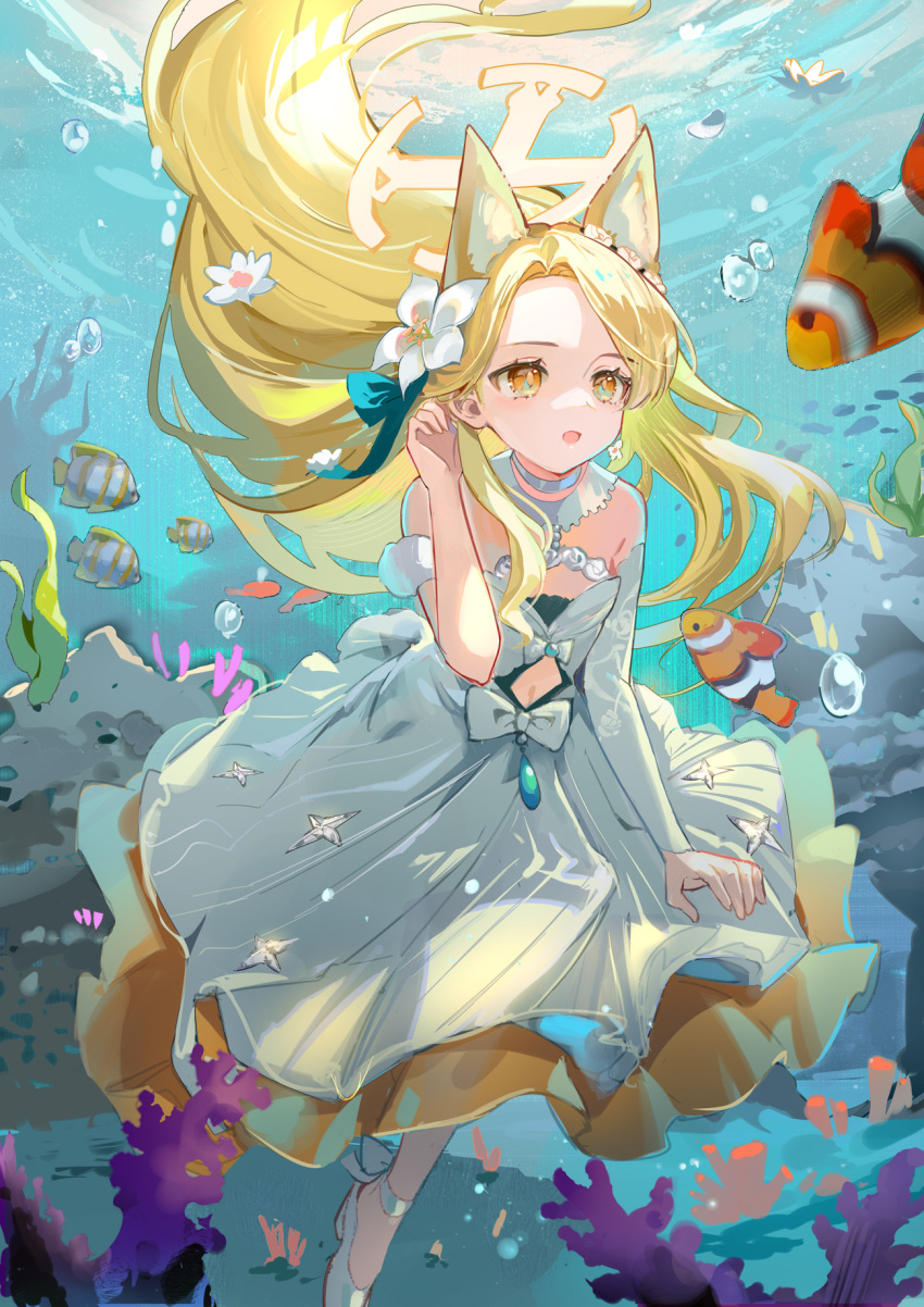 Safebooru - 1girl alternate costume animal ear fluff animal ears bare shoulders blonde hair blue ...