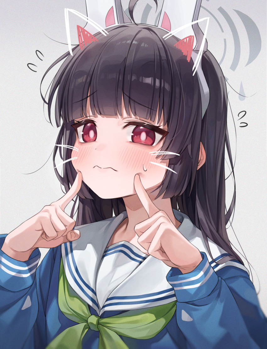 Safebooru - 1girl absurdres black hair blue archive blue shirt blunt bangs blush closed mouth ...