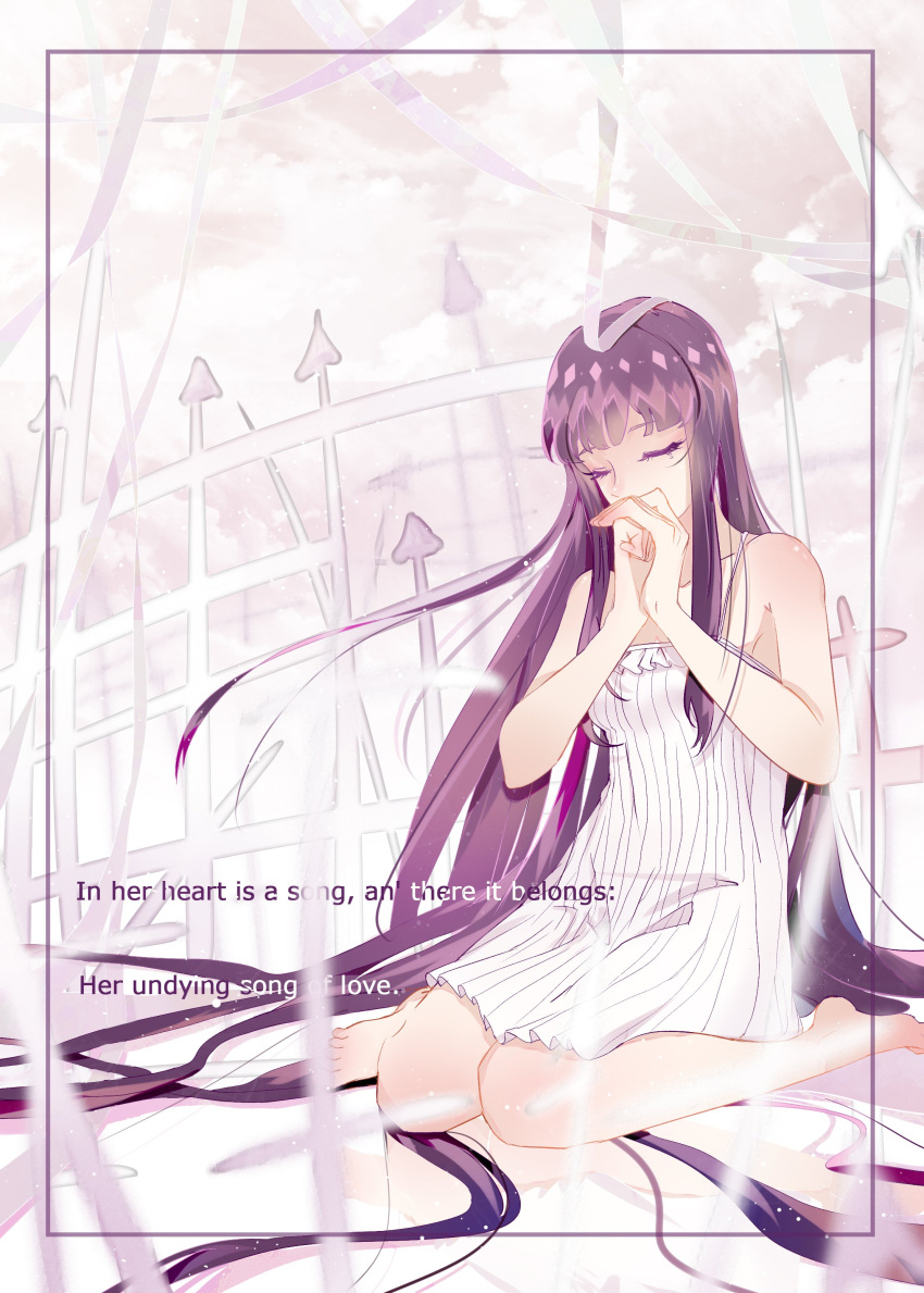 Safebooru - 1girl absurdly long hair absurdres barefoot classicaloid closed eyes clouds dress ...