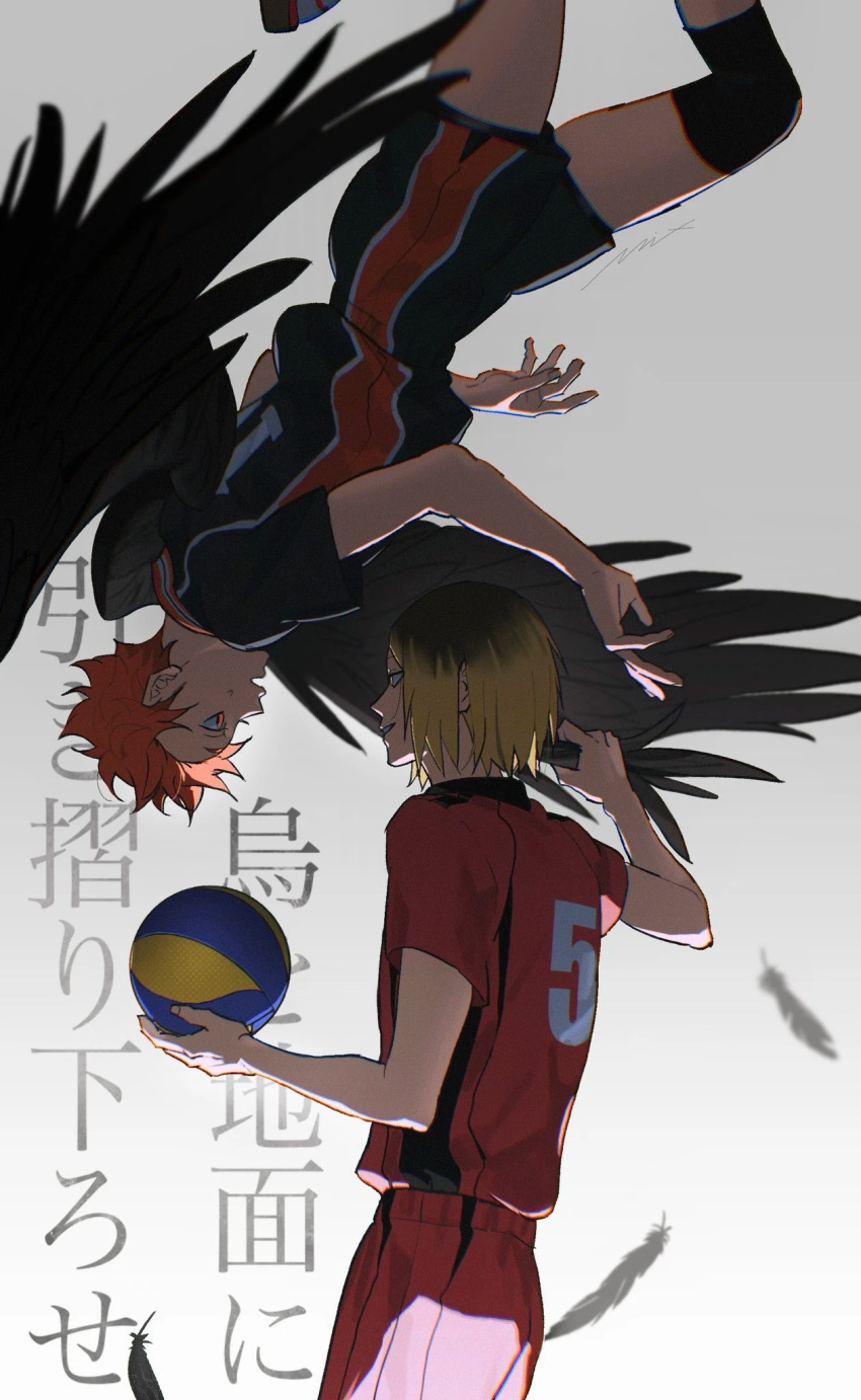 Safebooru - 2boys ball black hair black wings blonde hair falling ...