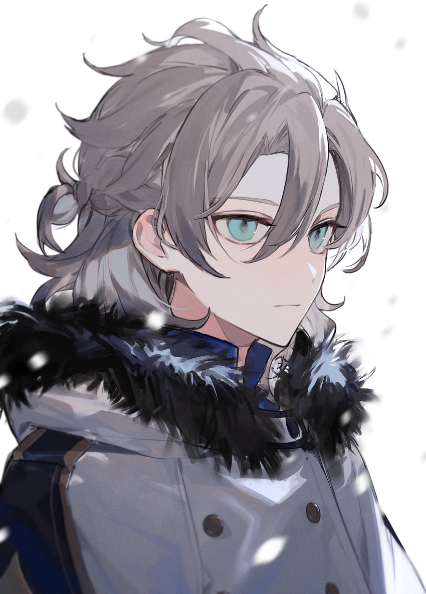 Safebooru - 1boy albedo (genshin impact) alternate costume aqua eyes bangs blue shirt coat fur ...