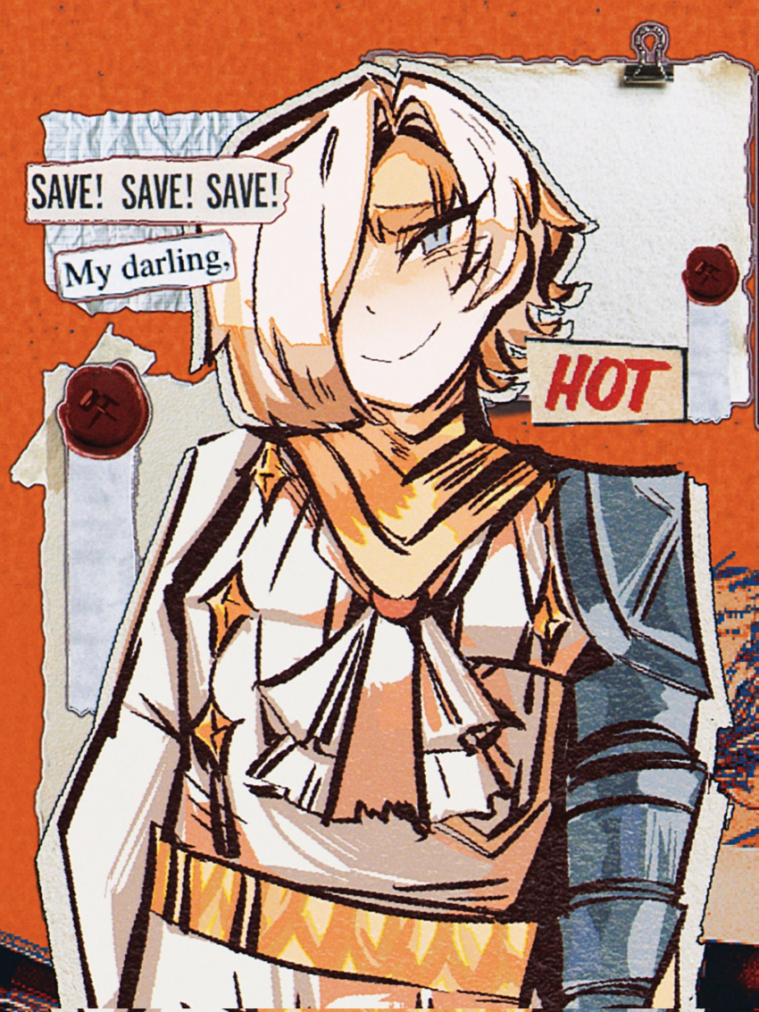 Safebooru - arm armor ascot belt blonde hair blue eyes highres jacket kromer (project moon ...