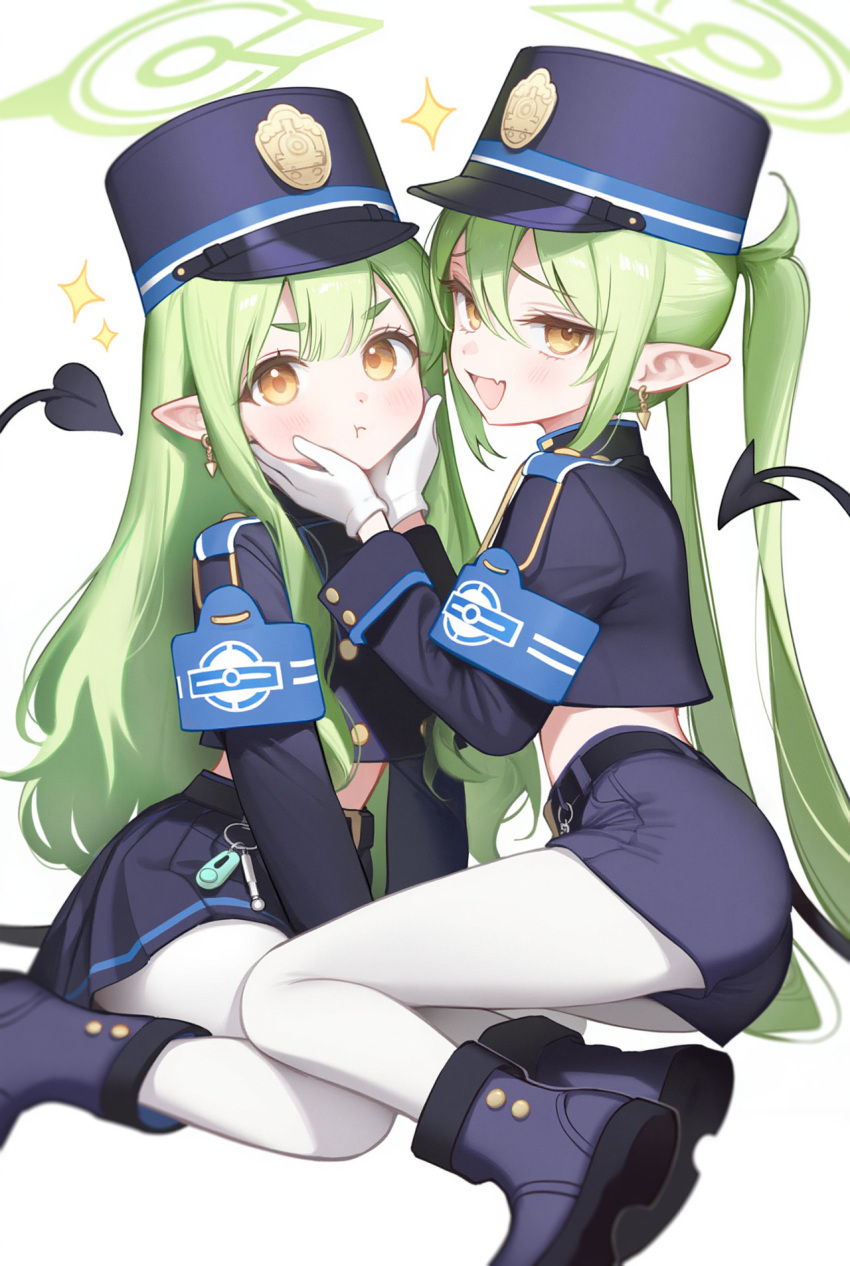 Safebooru - 2girls :d :t ai-assisted armband belt black belt black boots black hat black jacket ...