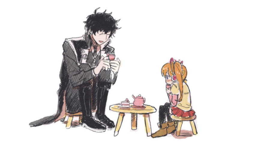 Safebooru - 1boy 1girl 79x (ox79xo) ^ ^ ace attorney aged down athena cykes black boots black ...