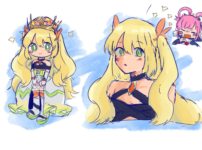 Safebooru - 2girls :o bare shoulders blonde hair blush stickers butterfly hair ornament celine ...