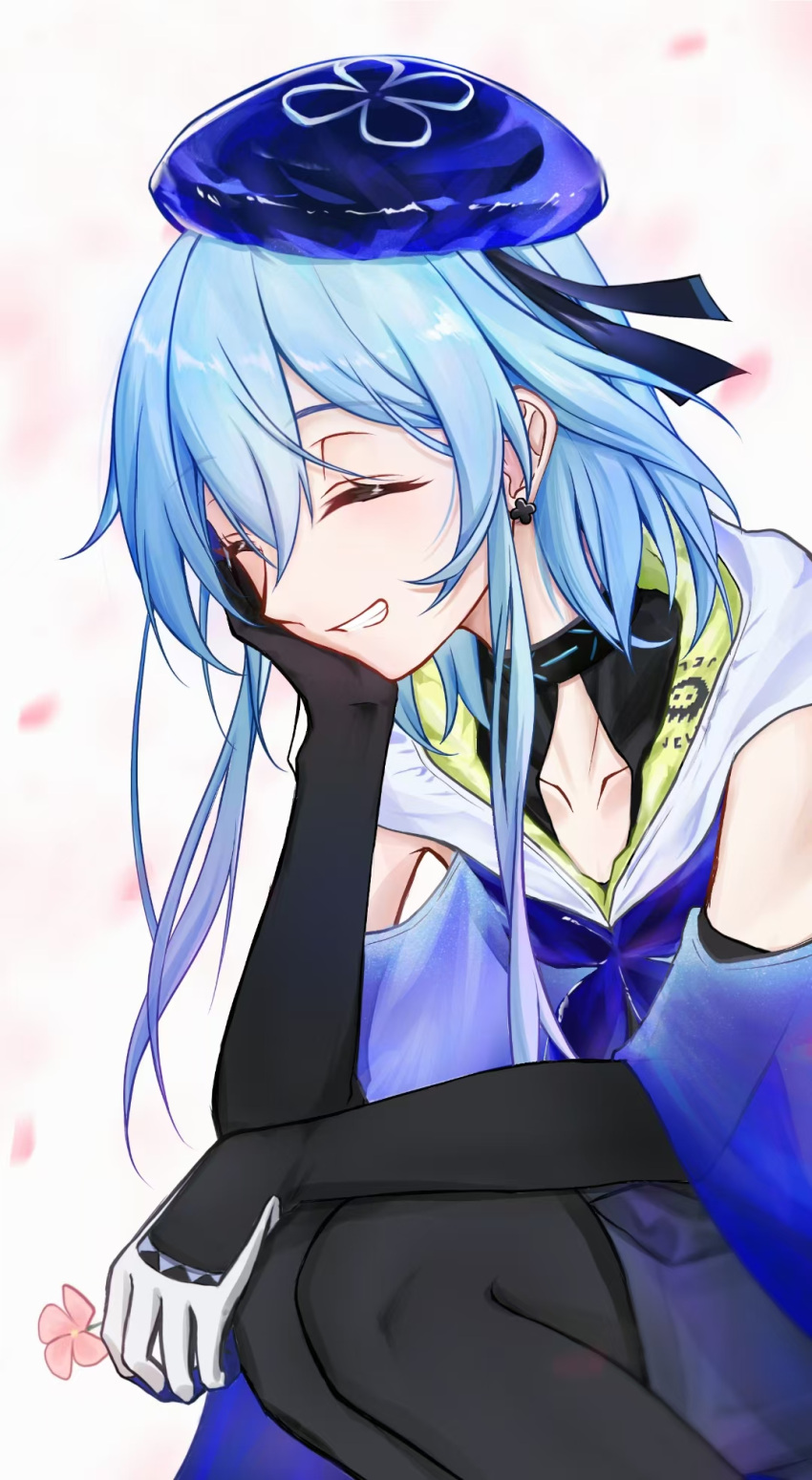 Safebooru - 1boy :d ^ ^ arknights bare shoulders beret black gloves black pantyhose blue hair ...