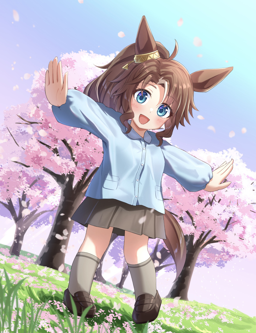 Safebooru - 1girl absurdres aged down animal ears blue eyes blue shirt blue sky blush brown hair ...