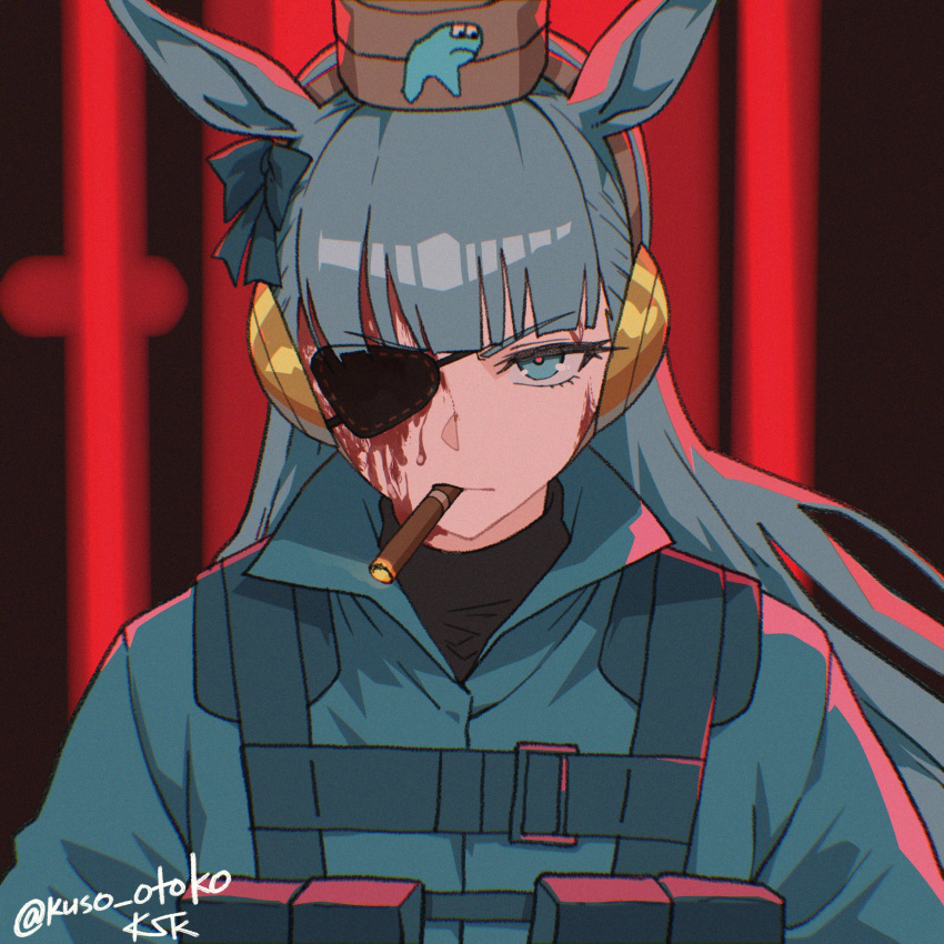 Safebooru - 1girl animal ears artist name blood blood on face blue eyes blue hair blue jacket ...