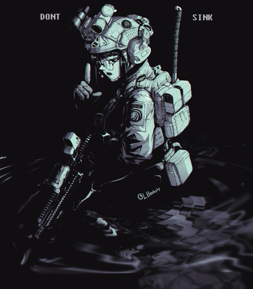 Safebooru - 1girl absurdres artist name assault rifle backflipsss combat helmet commentary ...