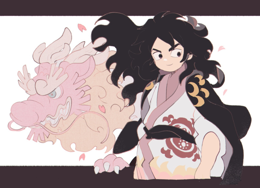 Safebooru - 1boy alternate form black hair black sash cowboy shot dragon japanese clothes kimono ...