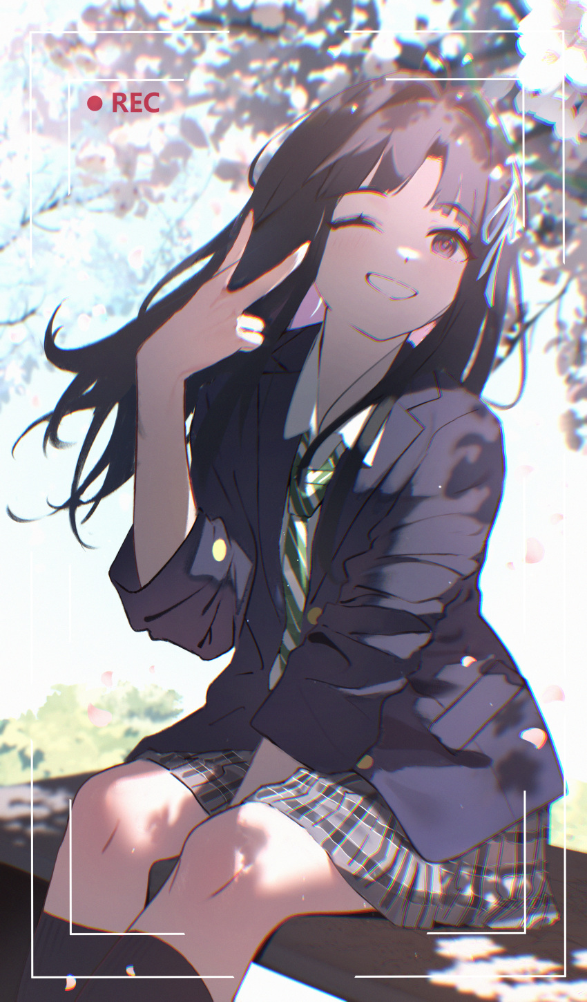 Safebooru - 1girl absurdres arm between legs awa subaru black hair black socks blue vest ...