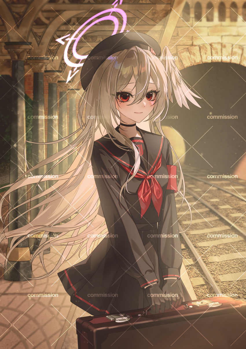 Safebooru - 1girl absurdres armband bag beret black choker black gloves black hat black serafuku ...