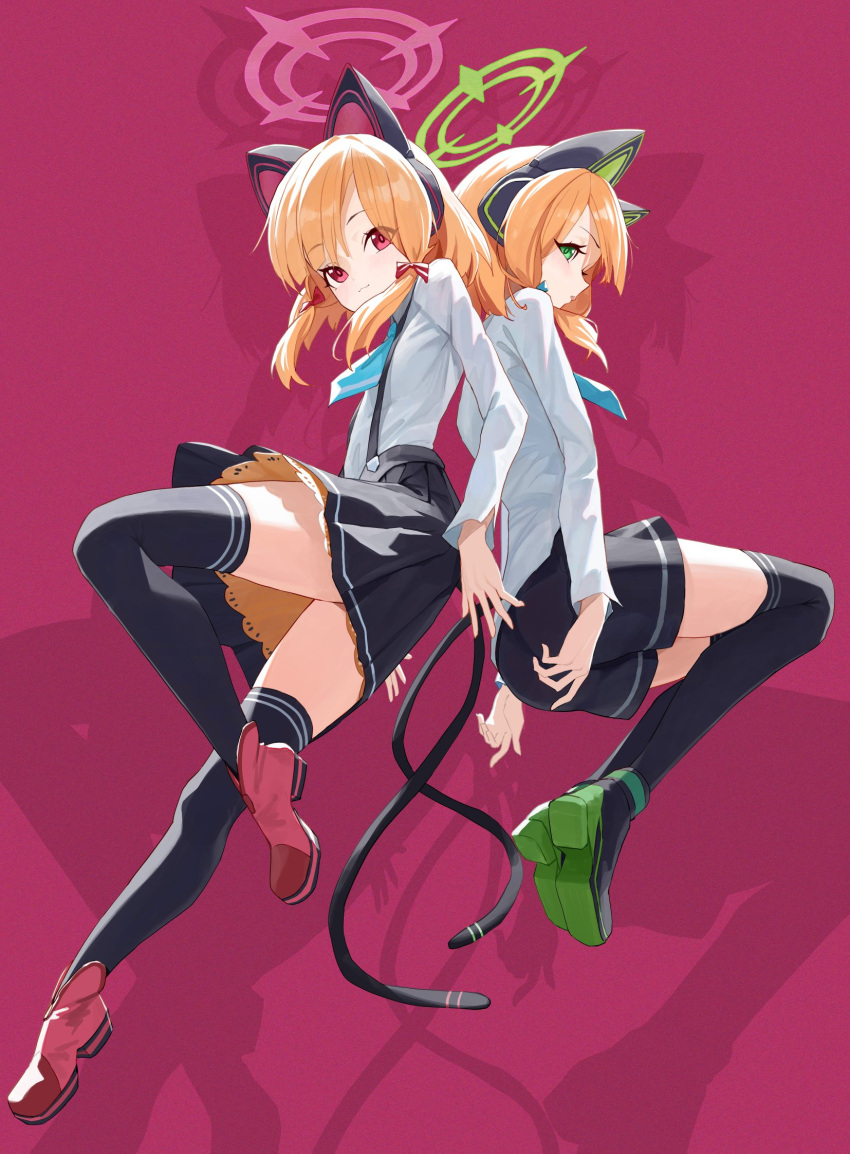 Safebooru - 2girls :3 animal ear headphones animal ears arms at sides back-to-back black shorts ...
