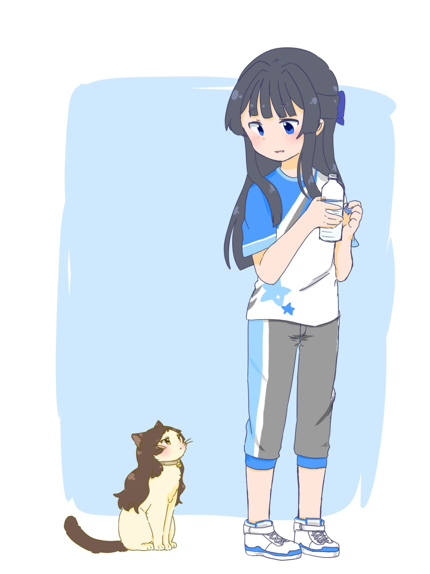 Safebooru - 1girl animal animal collar animalization bell black hair blue background blue eyes ...