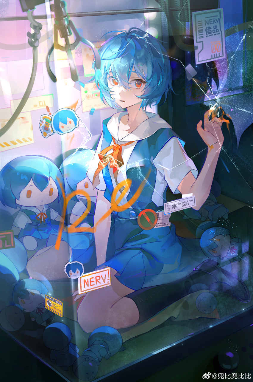 Safebooru - 1girl absurdres ayanami rei black socks blue hair blue skirt character doll eva ...