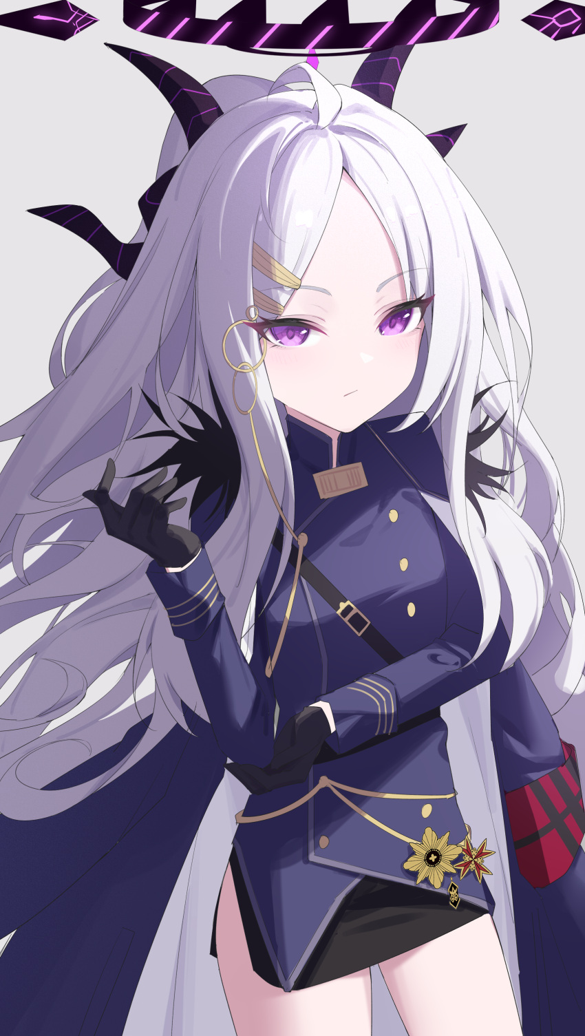 Safebooru - 1girl absurdres ahoge armband black coat black gloves black halo black skirt black ...