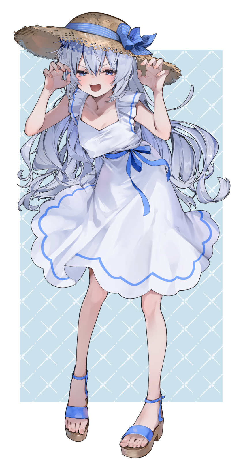 Safebooru - 1girl absurdres blue eyes blush breasts claw pose ...