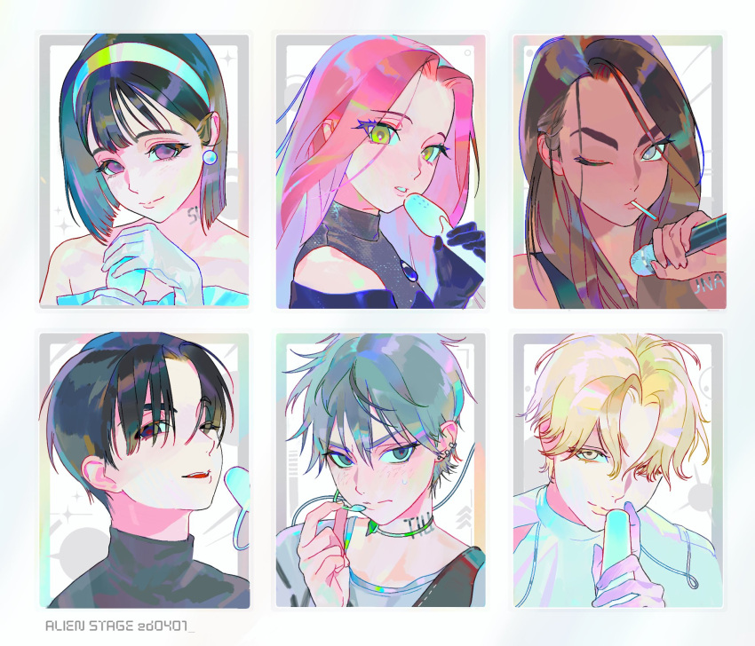 Safebooru - 3boys 3girls alien stage black eyes black hair blonde hair ...