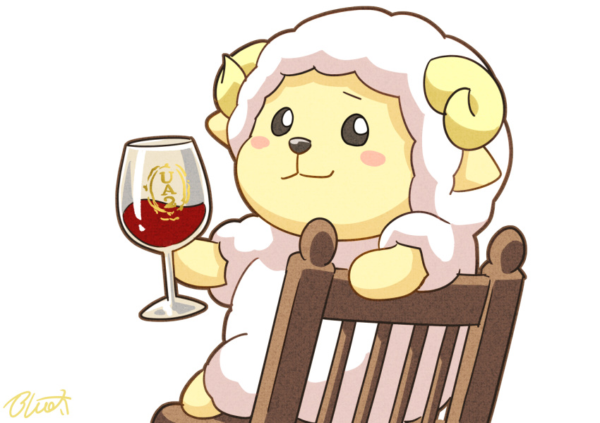 Safebooru - blush stickers buru-dai chair commentary request cup ...