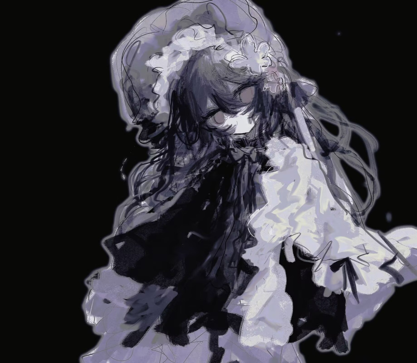 Safebooru - 1girl akama chlorine ascot black ascot black background grey eyes grey hair hair ...