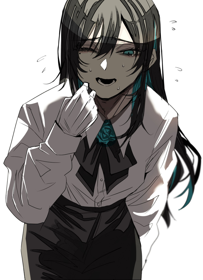 Safebooru - 1girl ado (utaite) black bow black bowtie black hair blue eyes blue hair bow bowtie ...