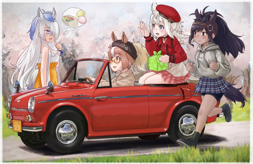 Safebooru - 4girls animal ears bare shoulders beret bike shorts under skirt black choker black ...