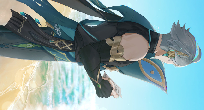 Safebooru - 1boy 4reiji absurdres alhaitham (genshin impact) bare shoulders beach black gloves ...