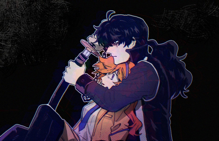 Safebooru - 1boy 1girl 79x (ox79xo) ace attorney athena cykes bags under eyes black background ...