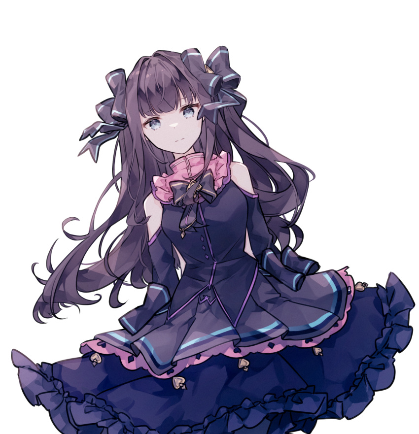 Safebooru - 1girl arcaea bare shoulders black bow black hair black shirt black skirt black ...