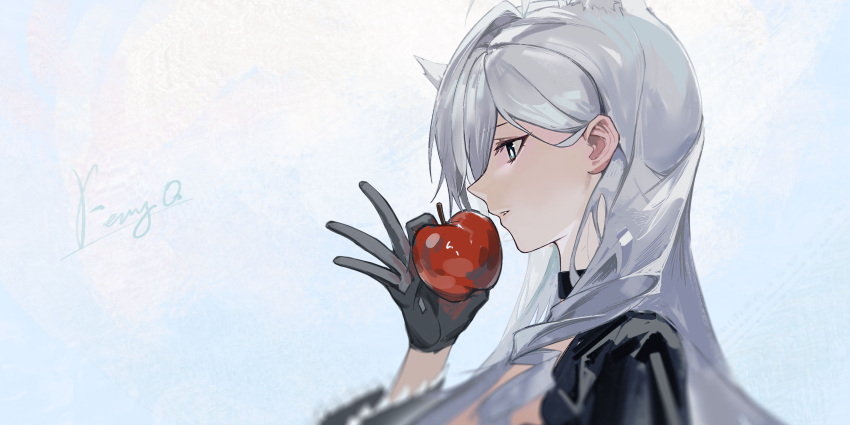 Safebooru 1girl Absurdres Apple Black Choker Black Gloves Blue 5100