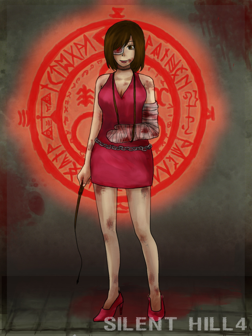 Safebooru - 1girl artist request bandaged arm belt blood brown hair ...