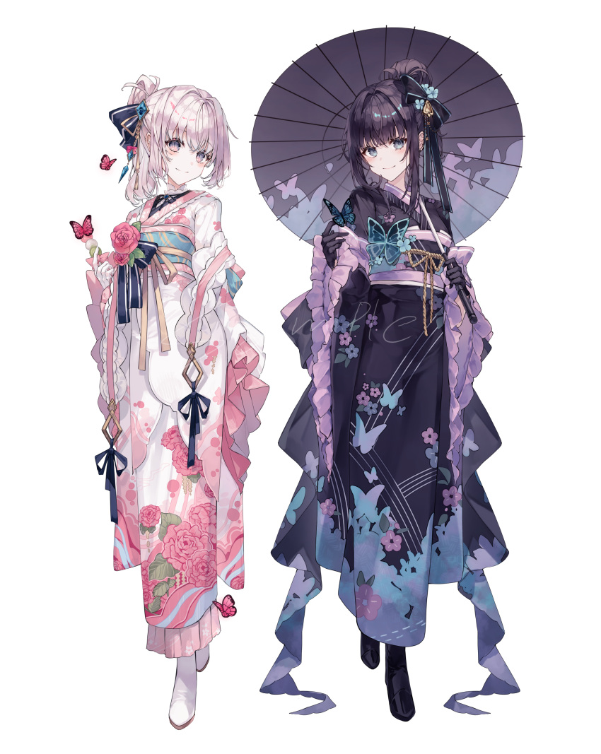 Safebooru - 2girls absurdres animal print arcaea black boots black bow black gloves black hair ...