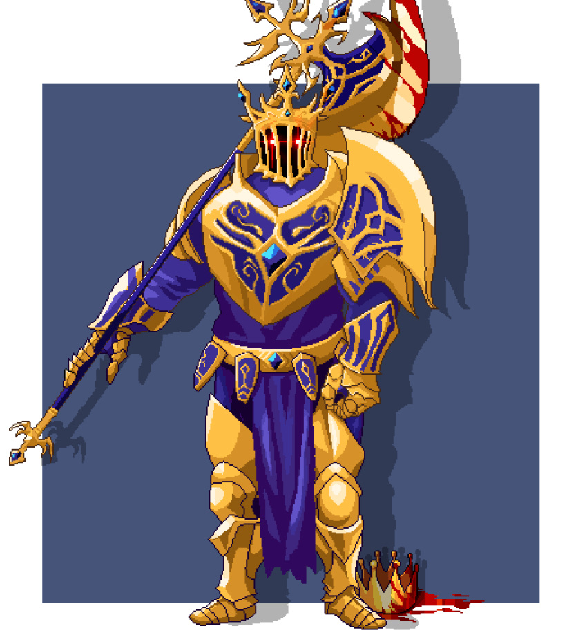 Safebooru - absurdres armor axe battle axe blood blood on weapon blood stain blue background ...