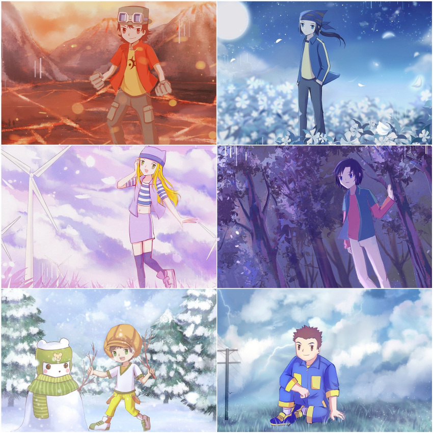 Safebooru - 1girl 5boys clouds cloudy sky collage digimon digimon ...