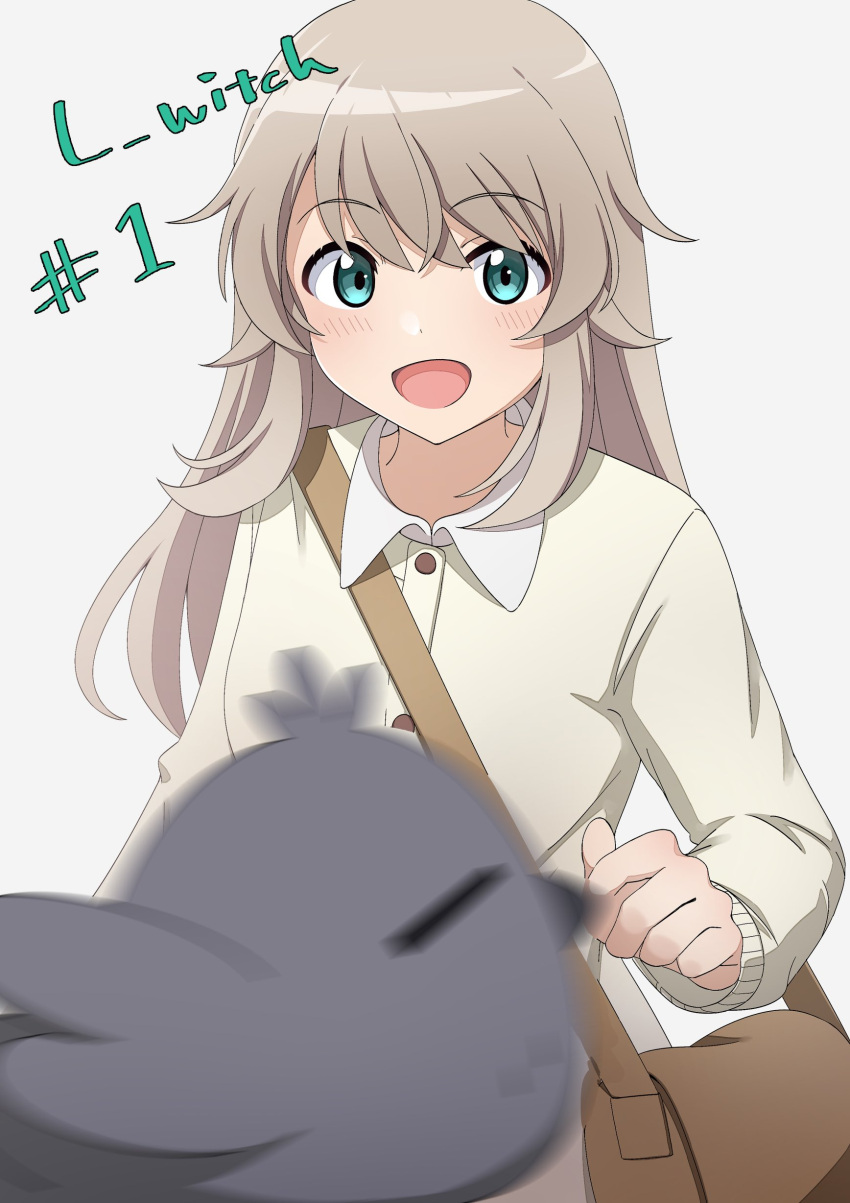 Safebooru - 1girl absurdres bag bird blonde hair blue eyes blurry emu 1316 happy highres long ...