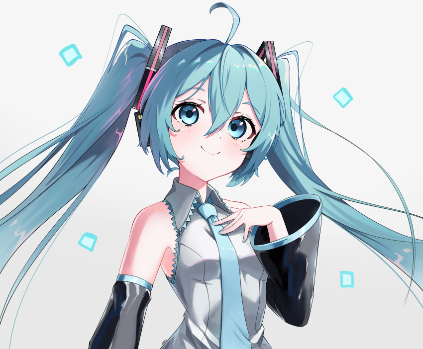 Safebooru - 1girl absurdres ahoge bare shoulders black sleeves blue eyes blue hair blue necktie ...