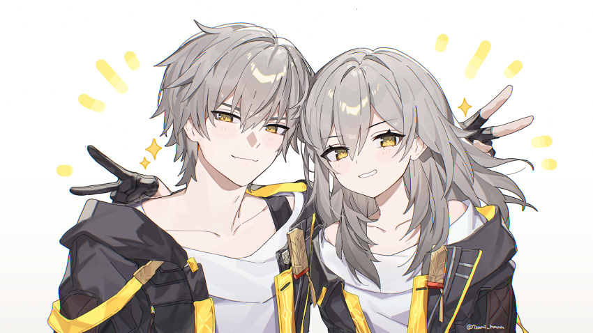 Safebooru - 1boy 1girl black gloves black jacket caelus (honkai: star rail) closed mouth ...