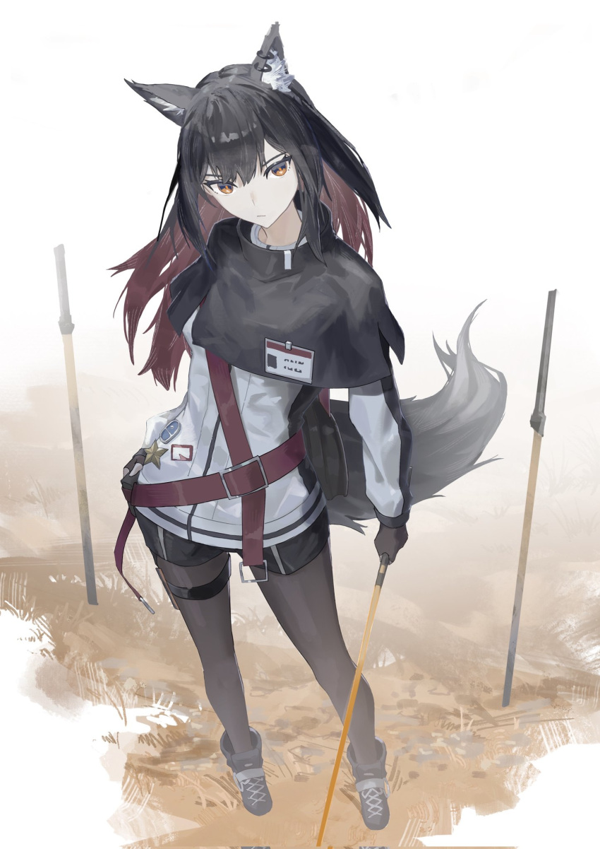 Safebooru - 1girl animal ear fluff animal ears arknights belt black capelet black hair black ...